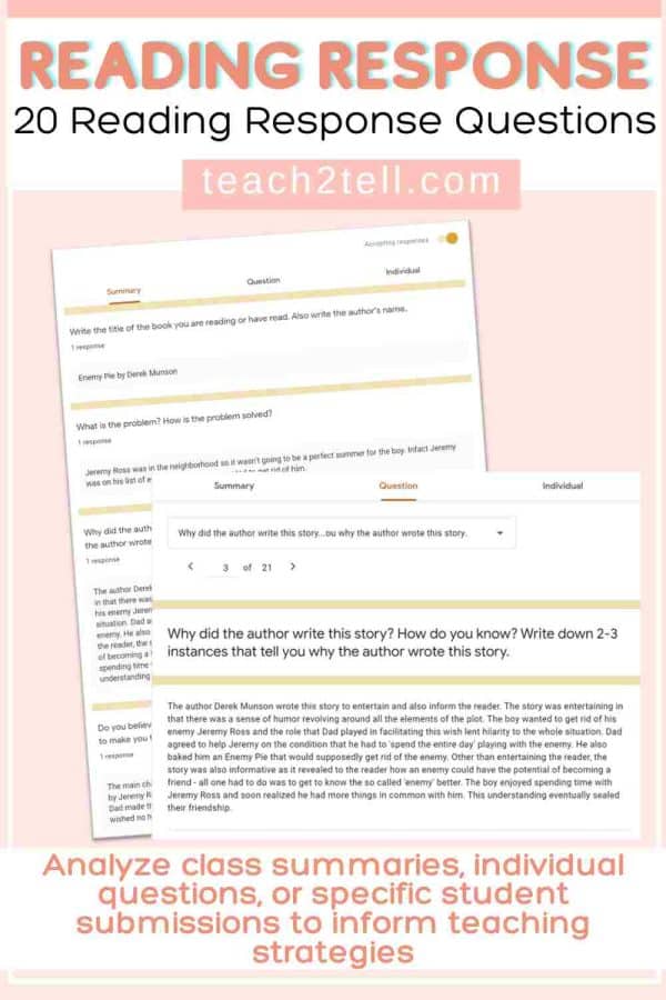 Reading Response Activities: 20 Engaging Questions in Google Forms