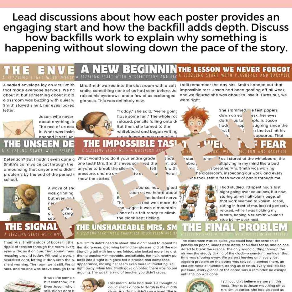 Sizzling Starts and Backfill Narrative Writing Posters