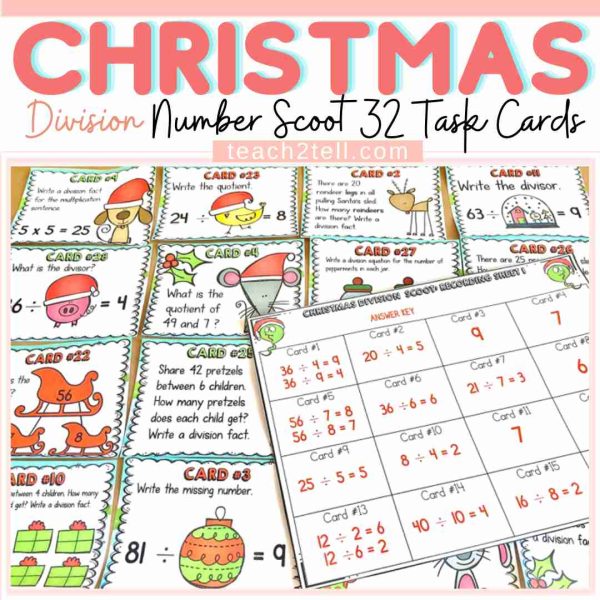 Christmas Math Activities Division Task Cards