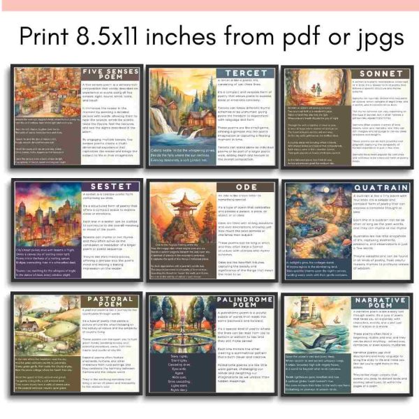 Types of Poems For Middle School and Elementary Posters
