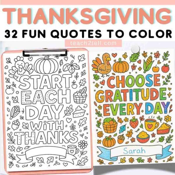 Thanksgiving Coloring Pages – 32 Inspiring Gratitude Quotes for Kids ...