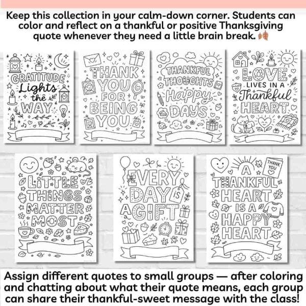 Thanksgiving Coloring Pages – 32 Inspiring Gratitude Quotes for Kids ...